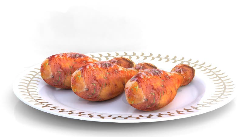 Chicken leg piece in plate stock illustration. Illustration of american ...