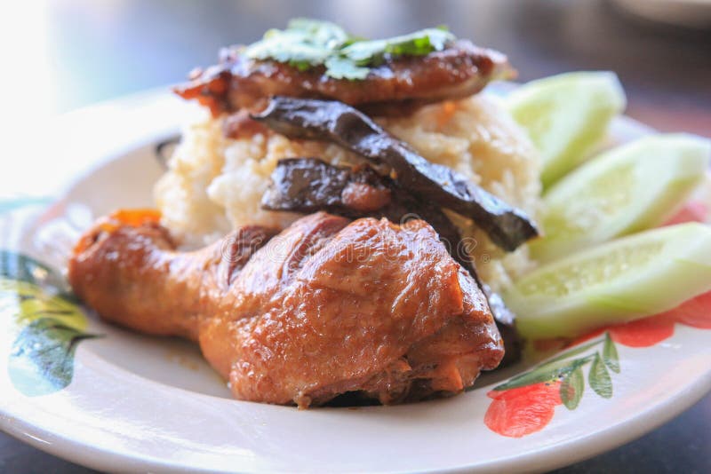 Chicken leg with rice stock image. Image of lunch, delicious - 78776573