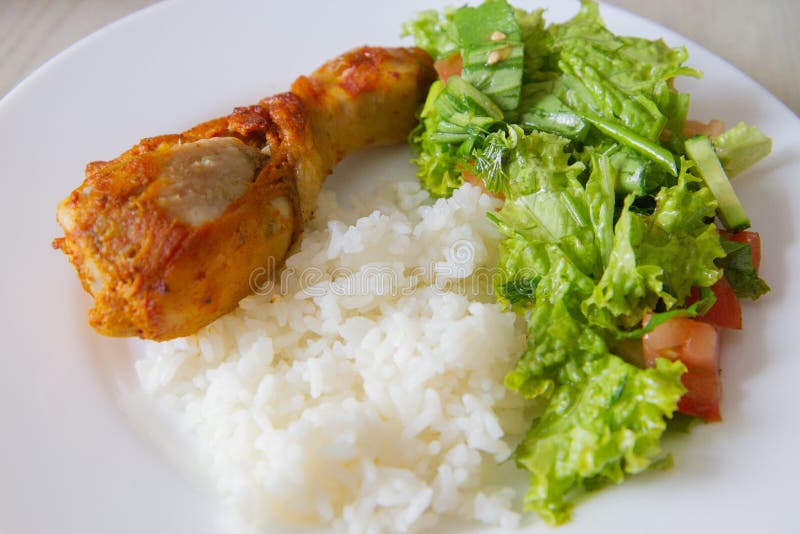 Chicken Leg, Rice and Salad Stock Image - Image of lunch, meat: 252513021