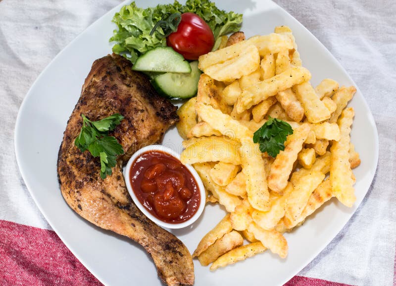 Chicken Legs with Chips stock photo. Image of barbecue - 32993378
