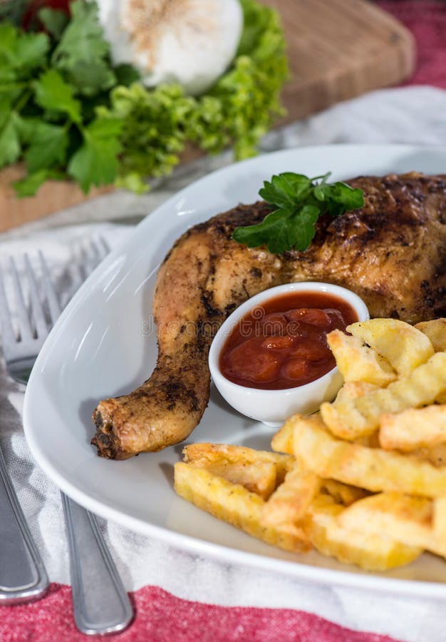 Chicken Legs with Chips stock image. Image of poultry - 33419545