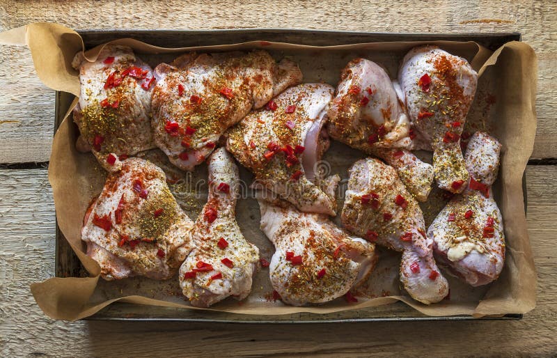 Chicken Legs Ready for Baking Mold Stock Image - Image of table ...