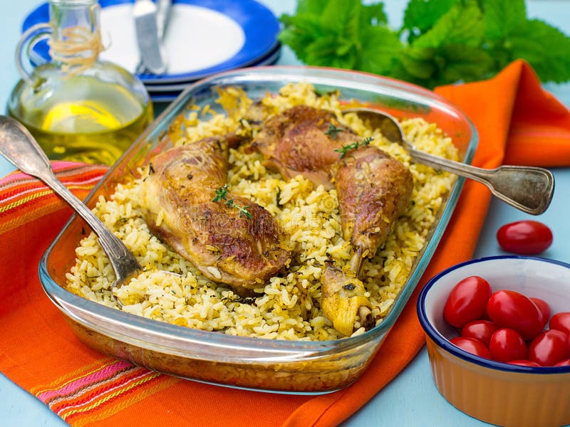 Chicken Legs with Saffron Rice and Spices Stock Photo - Image of ...
