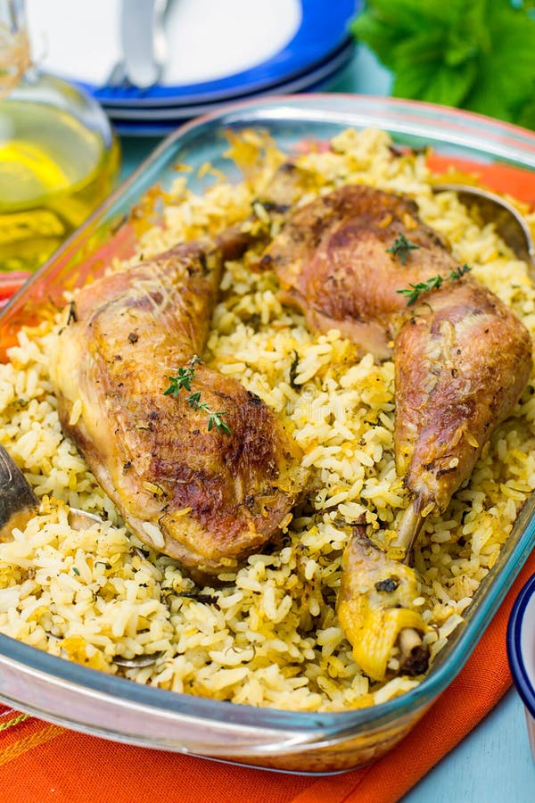 Chicken Legs with Saffron Rice and Spices Stock Image - Image of ...