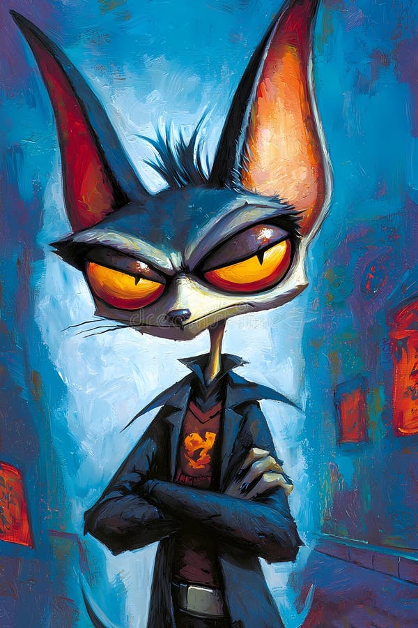 Edgy Cartoon Character Portrait Stylish Anthropomorphic Bat in Urban ...