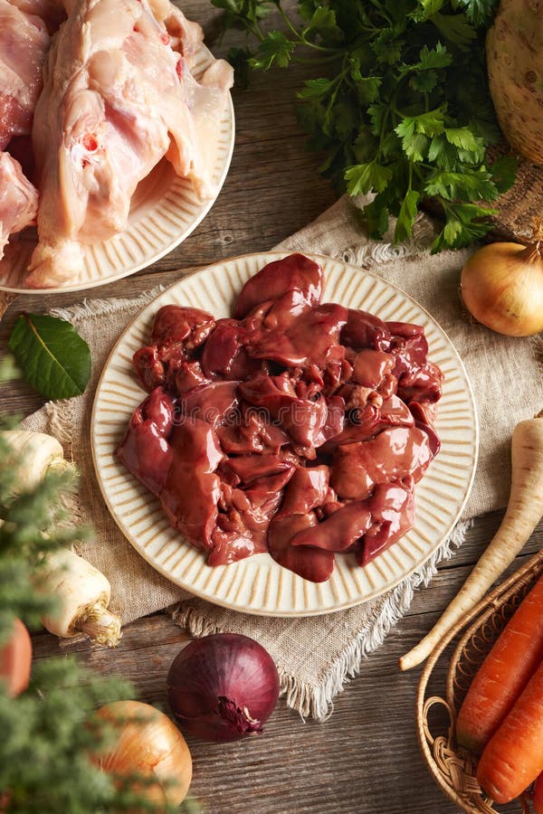 Chicken Liver, Backs and Fresh Vegetables - Ingredients for Preparing ...