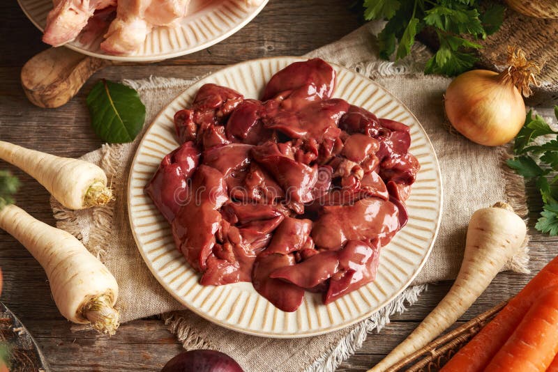 Chicken Liver, Meat and Fresh Vegetables - Ingredients for Making Bone ...