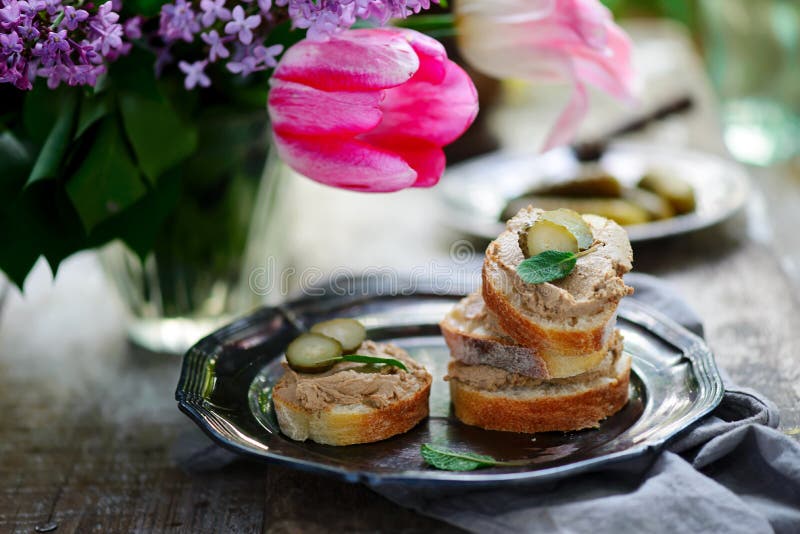 Chicken Liver Pate Canape.style Rustic Stock Photo - Image of layer ...