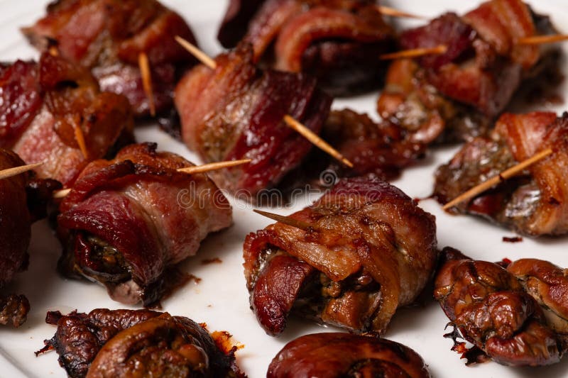 Chicken Liver Wrapped in Bacon Stock Photo - Image of plate, herb ...