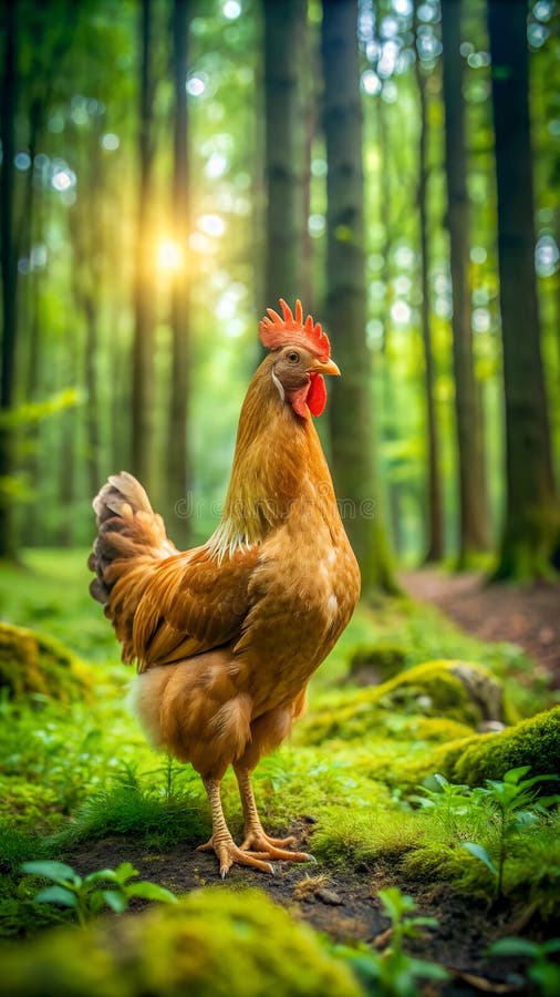 Chicken looks forest stock illustration. Illustration of sticker ...