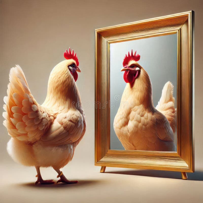A Chicken Looks in a Framed Mirror. Stock Photo - Image of curiosity ...