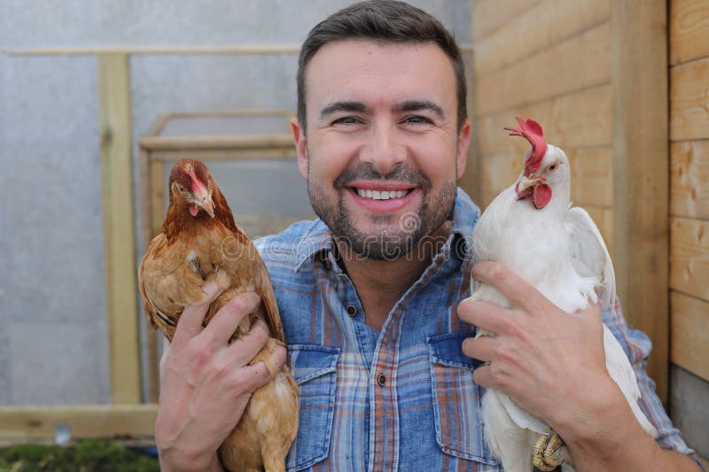 Chicken Lover with His Cute Pets Stock Photo - Image of henhouse ...
