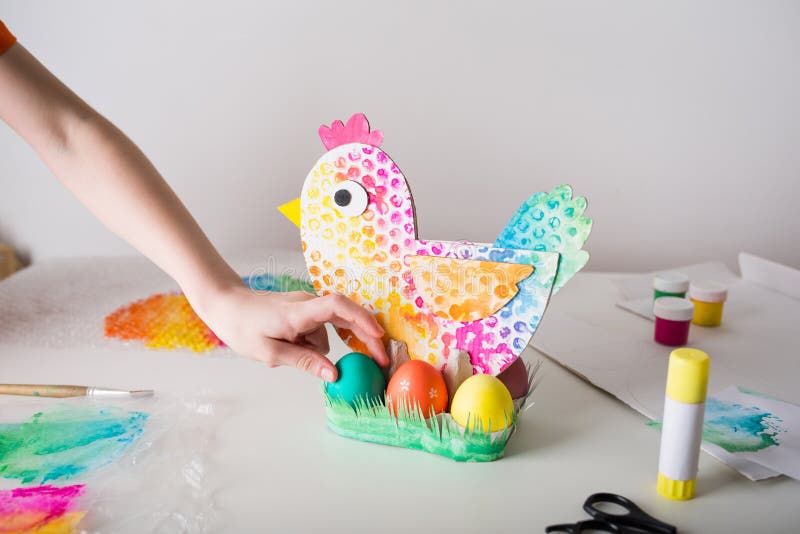 Chicken Made of Cardboard - Egg Stand. Easter Decor Stock Photo - Image ...