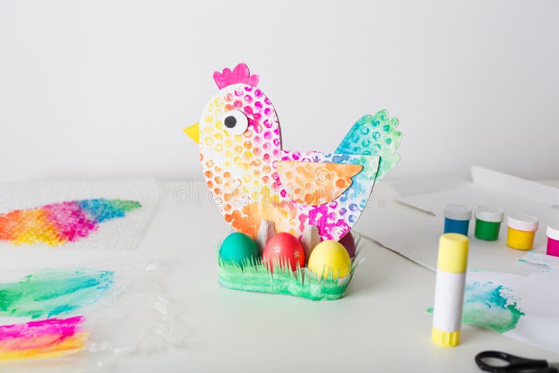 Chicken Made of Cardboard - Egg Stand. Stock Photo - Image of space ...