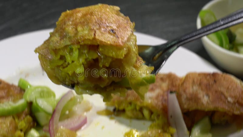 Chicken Mataba with Dipping Sauce on Stainless Table Stock Video ...