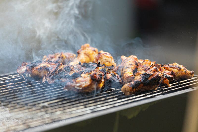 Chicken Meat Being Cooked on a Grill Stock Image - Image of fire ...