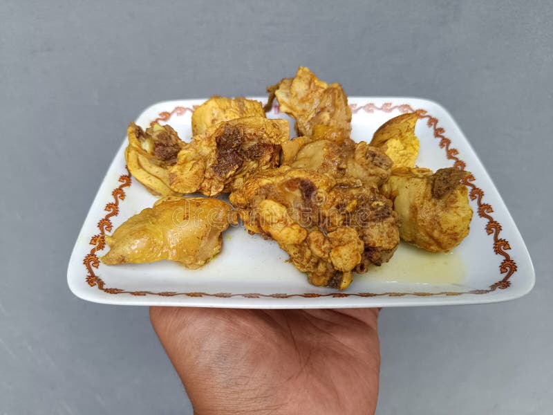 Chicken Meat Dish Yellow Spices Rectangular Plate Dishes Stock Photos ...