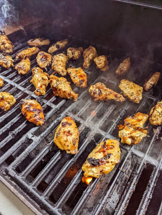 Chicken Meat Fried on a Barbecue Grill Stock Photo - Image of coal ...