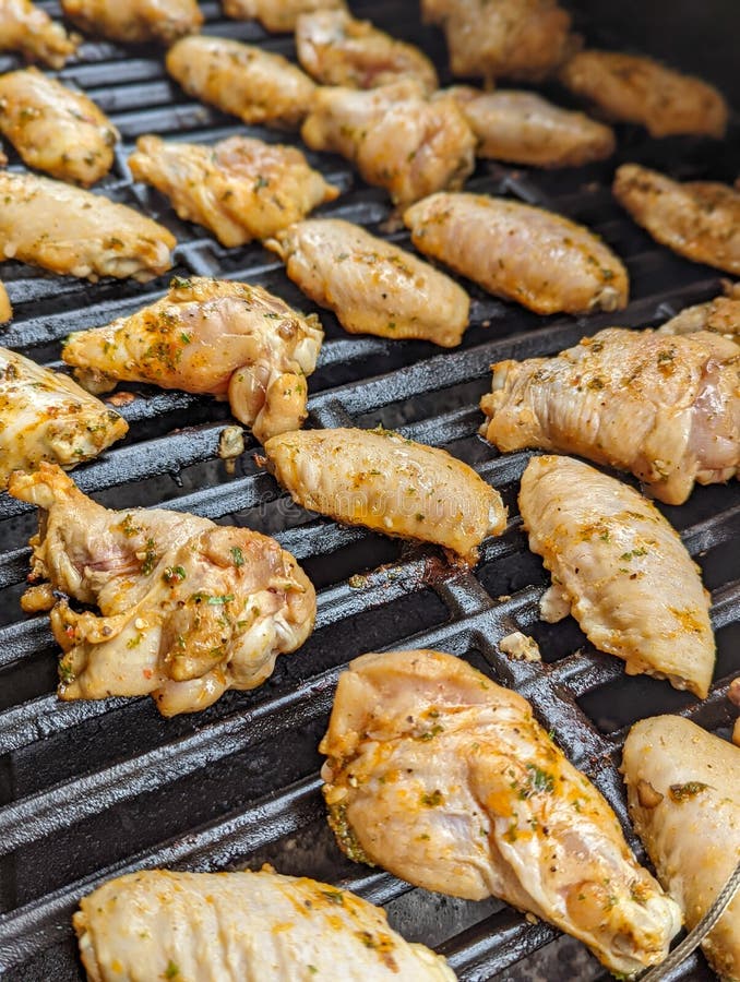 Chicken Meat Fried on a Barbecue Grill Stock Photo - Image of burning ...