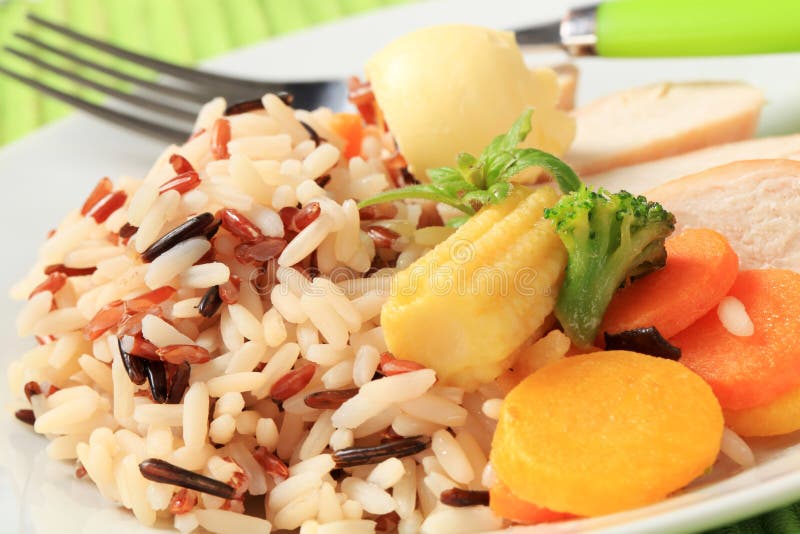 Chicken Meat with Mixed Rice and Vegetables Stock Photo - Image of diet ...