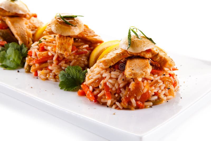 Chicken meat with rice stock photo. Image of dinner - 117796506