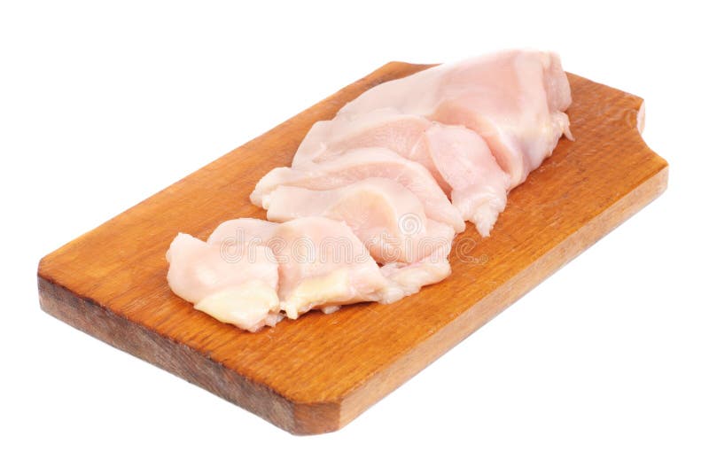 Chicken Meat Sliced on Cutting Board Isolated on White Background Stock ...