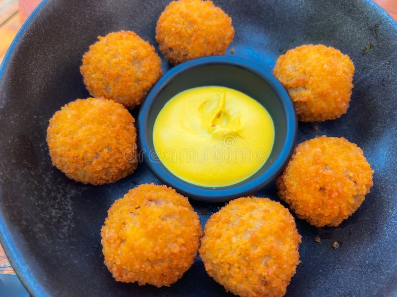 Chicken Meatballs with Mustard Ready for Eat Stock Photo - Image of ...