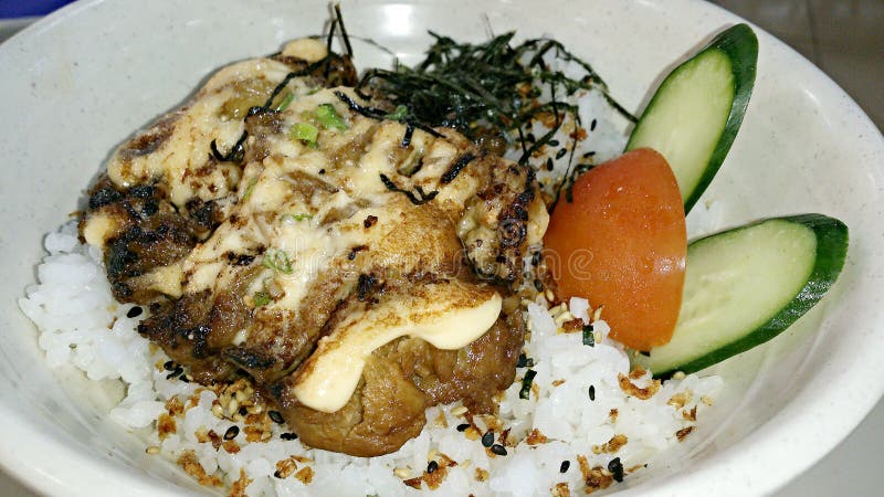 A Mentai Chicken Rice Bowl for Lunch in Cafe Stock Photo - Image of ...