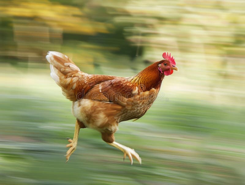 Chicken in Motion on Blurred Background. Close-up Stock Photo - Image ...