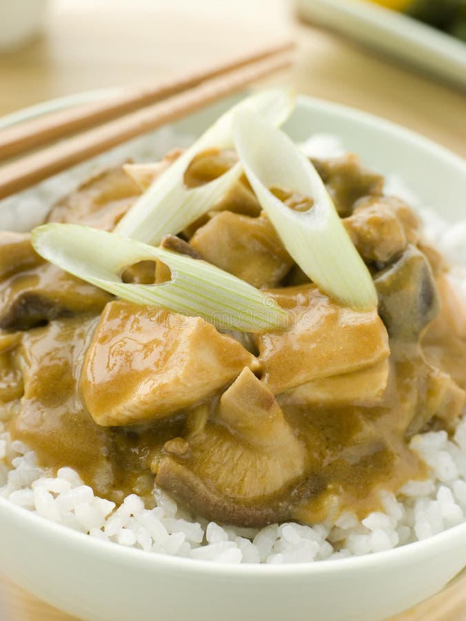 Chicken and Mushroom Curry with Koshihikari Rice Stock Photo - Image of ...