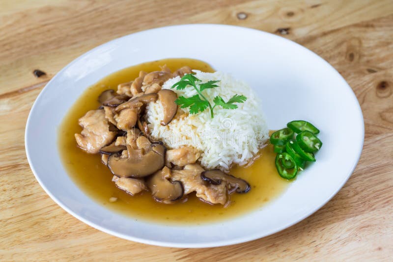 Chicken and Mushroom with Sauce Over Rice Stock Photo - Image of diet ...