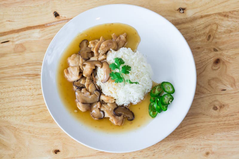 Chicken and Mushroom with Sauce Over Rice Stock Image - Image of ...