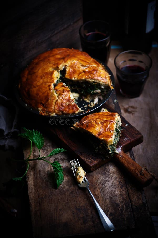 Chicken and Nettle Pie.style Rustic Stock Photo - Image of pasty ...