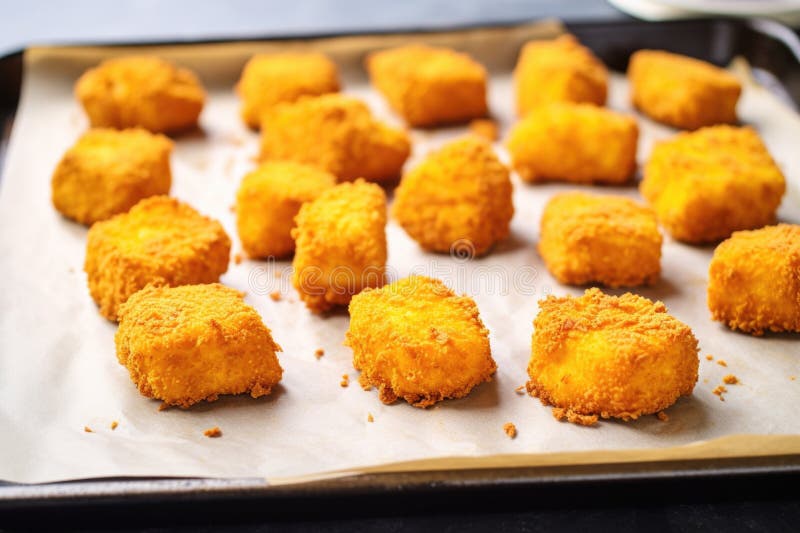Chicken Nuggets on a Baking Tray with Parchment Paper Stock Photo ...