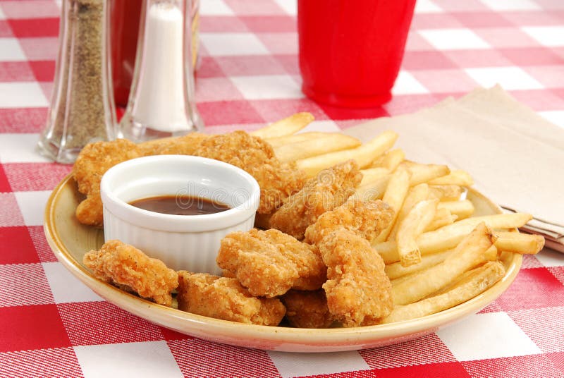 Chicken Nuggets with Barbeque Sauce Stock Image - Image of junk, golden ...