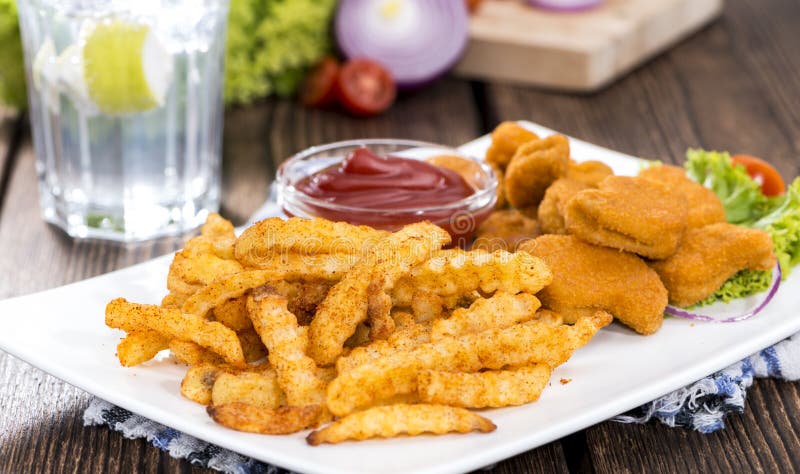 Chicken Nuggets (with Chips) Stock Photo - Image of lunch, nuggets ... Chicken Nuggets (with Chips) Stock Photo - Image of lunch, nuggets ...