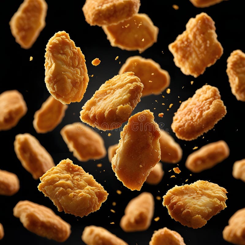 Chicken Nuggets Falling on a Black Background Stock Illustration ...