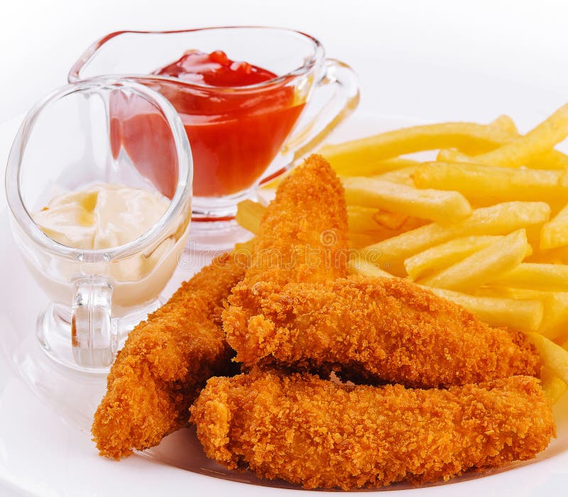 Chicken Nuggets with French Fries on Plate Stock Photo - Image of fries ...