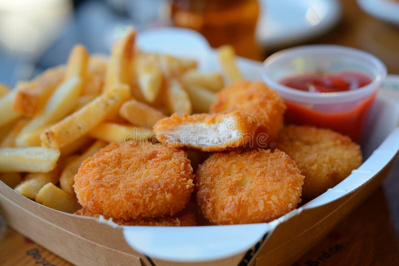 Chicken Nuggets and Fries in a Paper Box Stock Photo - Image of snack ...