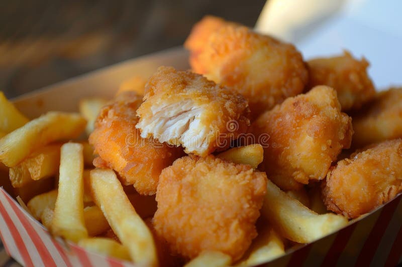 Chicken Nuggets and Fries in a Paper Box Stock Photo - Image of portion ...