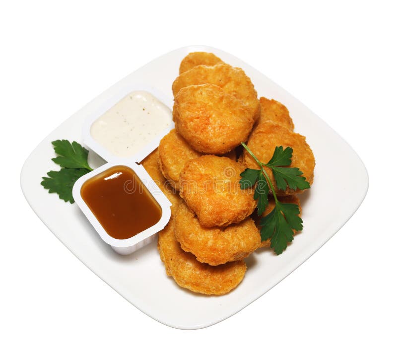 Chicken Nuggets in Plate with Two Dressings Stock Image - Image of ...