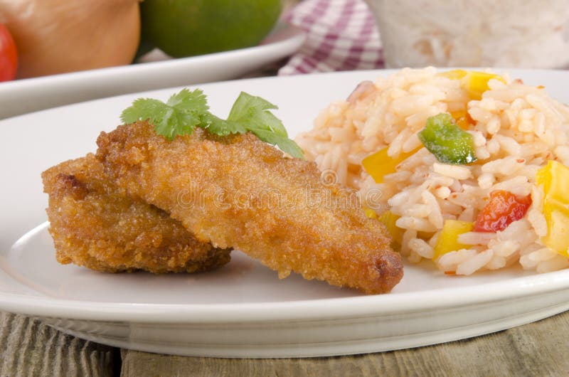 Chicken Nuggets with Rice Salad Stock Photo - Image of picnic, nugget ...