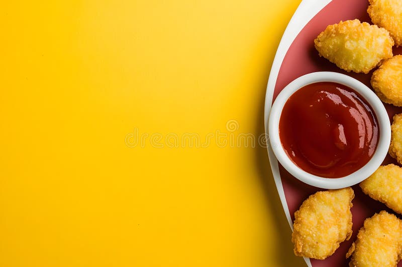 Chicken Nuggets and Sauce, Bottom Corner Placement, Top Half Left Empty ...