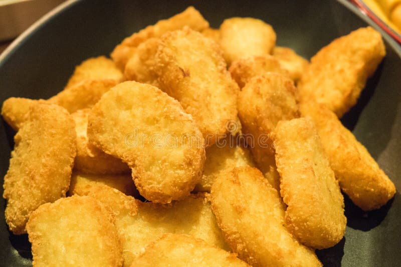 Chicken Nuggets Served in Pan Stock Photo - Image of dinner, glass ...