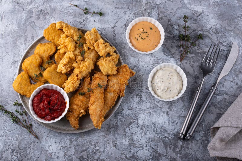 Chicken Nuggets, Strips and Bites Stock Photo - Image of snack, roasted ...