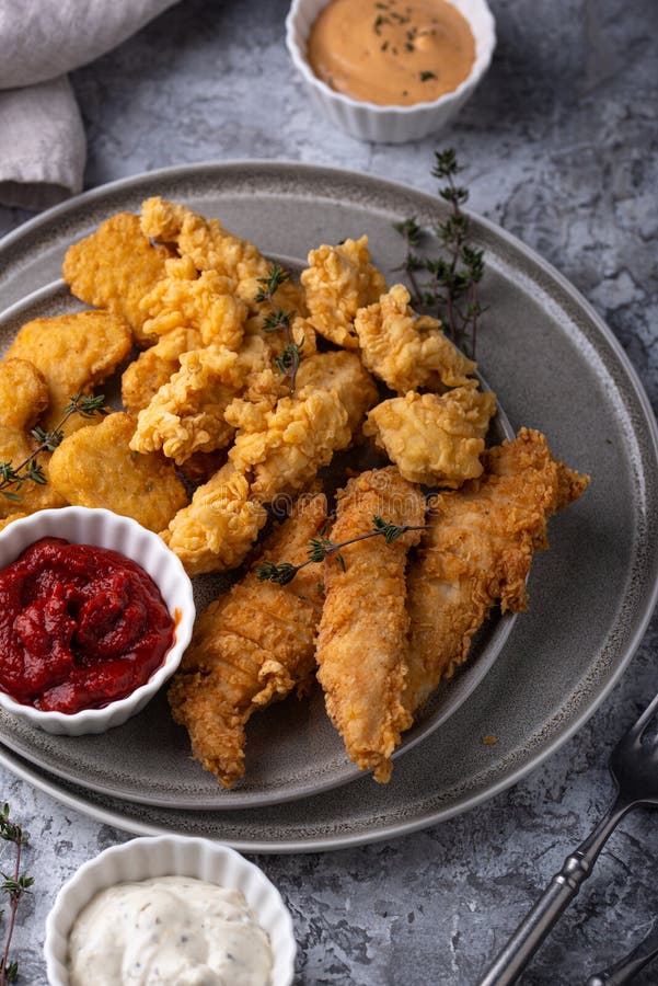 Chicken Nuggets, Strips and Bites Stock Image - Image of crunchy ...