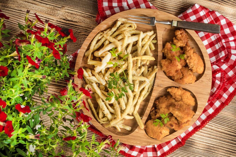 Chicken Nuggets with Yellow Beans Stock Photo - Image of dish, yellow ...