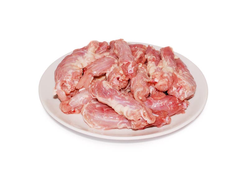 Chicken Offal Raw Fresh Necks on a Dish Against White Background Stock ...