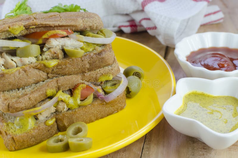 Chicken and olive sandwich stock image. Image of ketchup - 53824783
