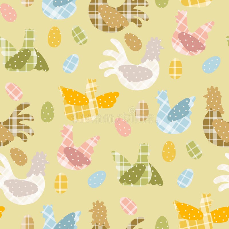 Chicken Pattern with a Checkered Fabric Texture. Chicken and Rooster in ...